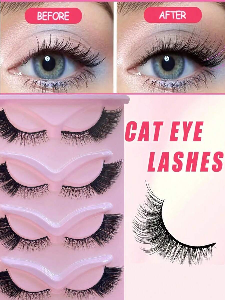 5 Pairs Of False Eyelashes Long Natural Cat Eyelashes, Elongated Eye ...