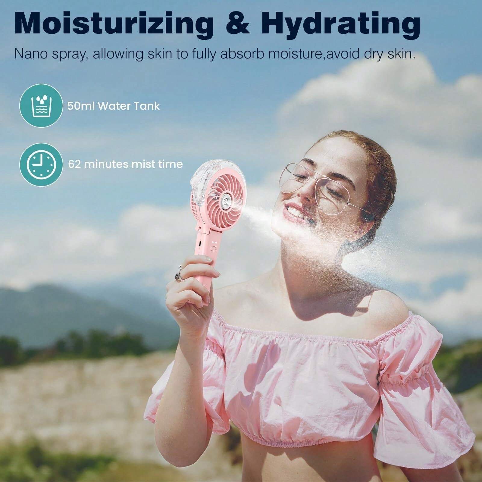 Portable Handheld Misting Fan, Rechargeable Personal Mister Fan ...