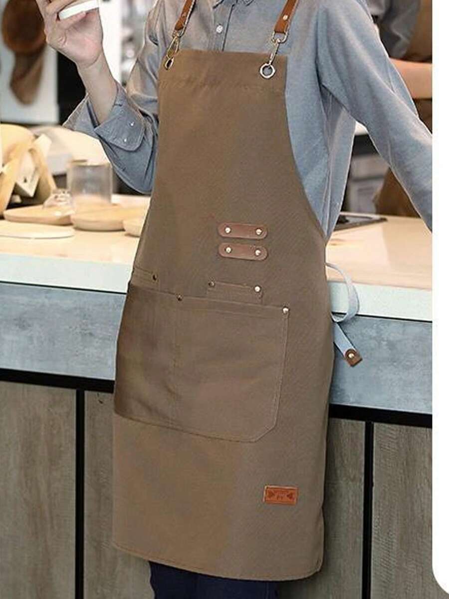 Thick Canvas Apron, Waterproof, For Kitchen, Cafe, Bubble Tea Shop ...