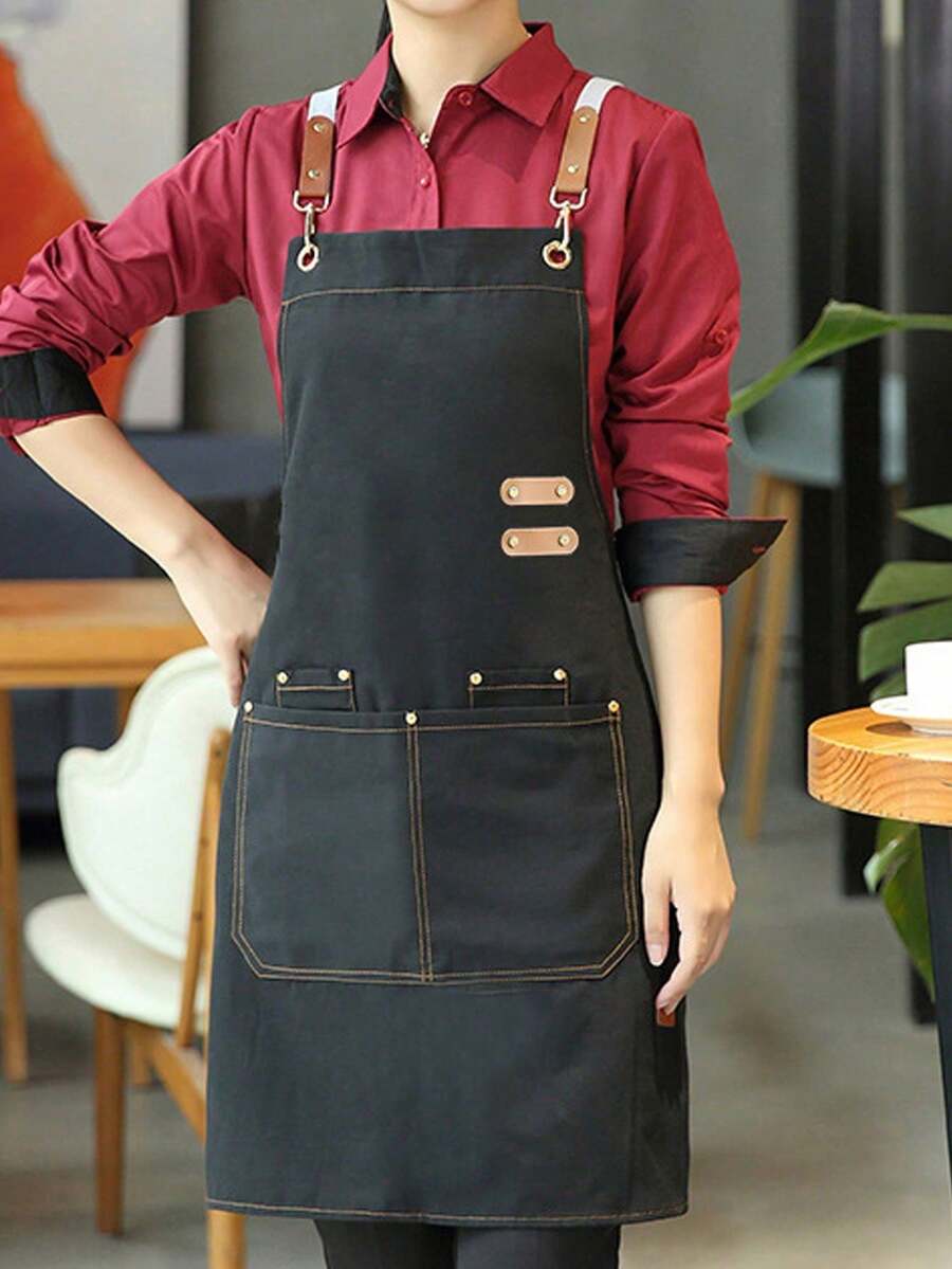 Thick Canvas Apron, Waterproof, For Kitchen, Cafe, Bubble Tea Shop ...