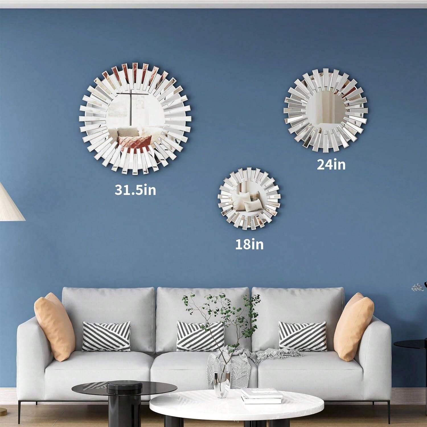 Round Sunburst Accent Wall Mirror Silver Decor Mirror, Wall-Mounted ...