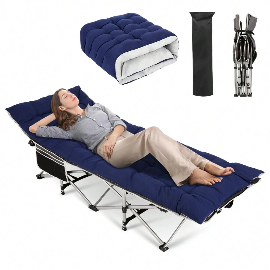 Padded Folding Camping Cot For Adults, Heavy Duty Sleeping Cot Bed With ...