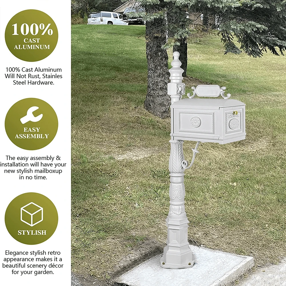 Outdoor Heavy Duty Mailbox Combo, Residential Roadside Cast Aluminum ...