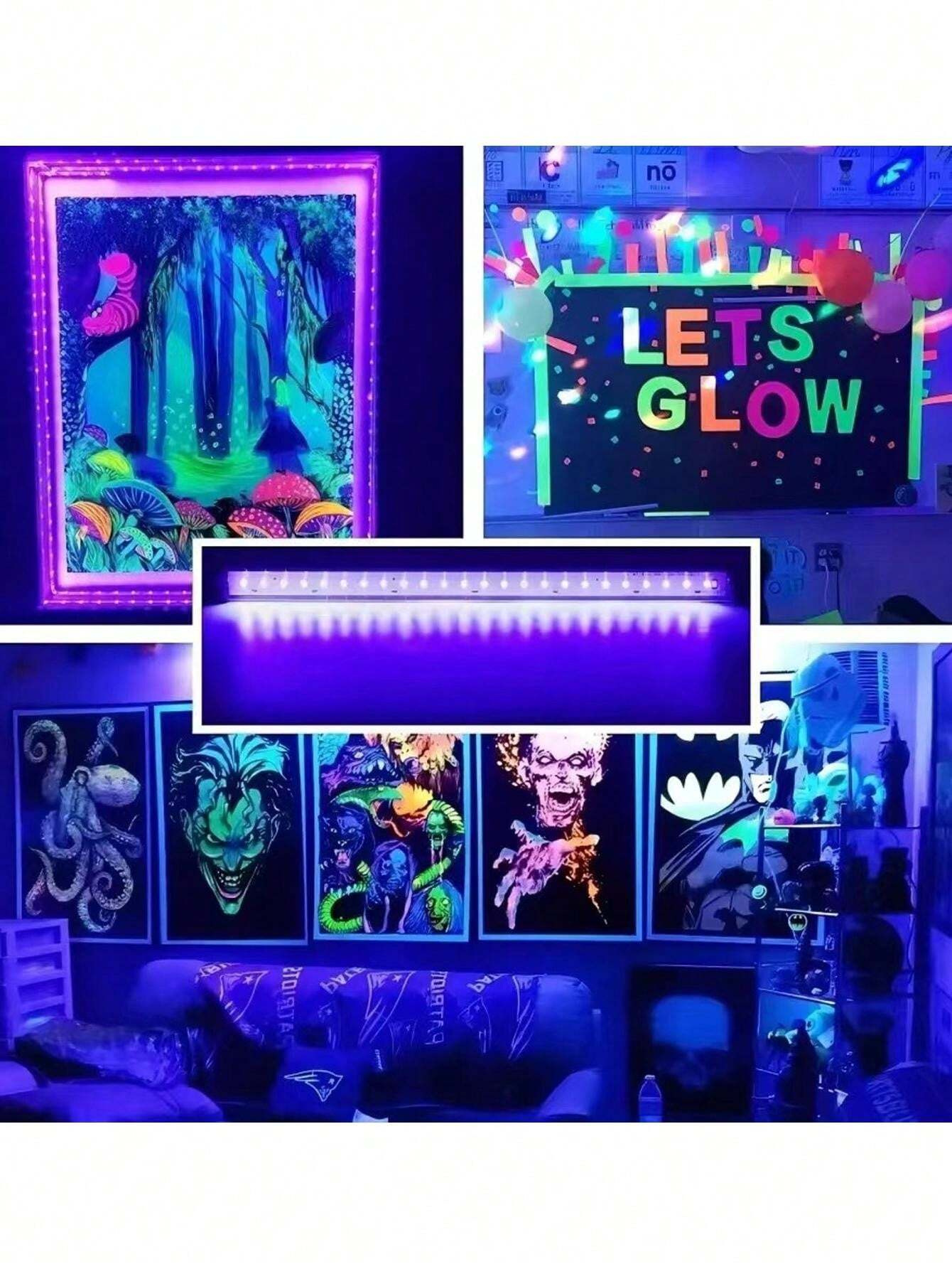 1/2 Pcs UV Light Tube, Glow In The Dark Party Supplies, Fluorescent ...