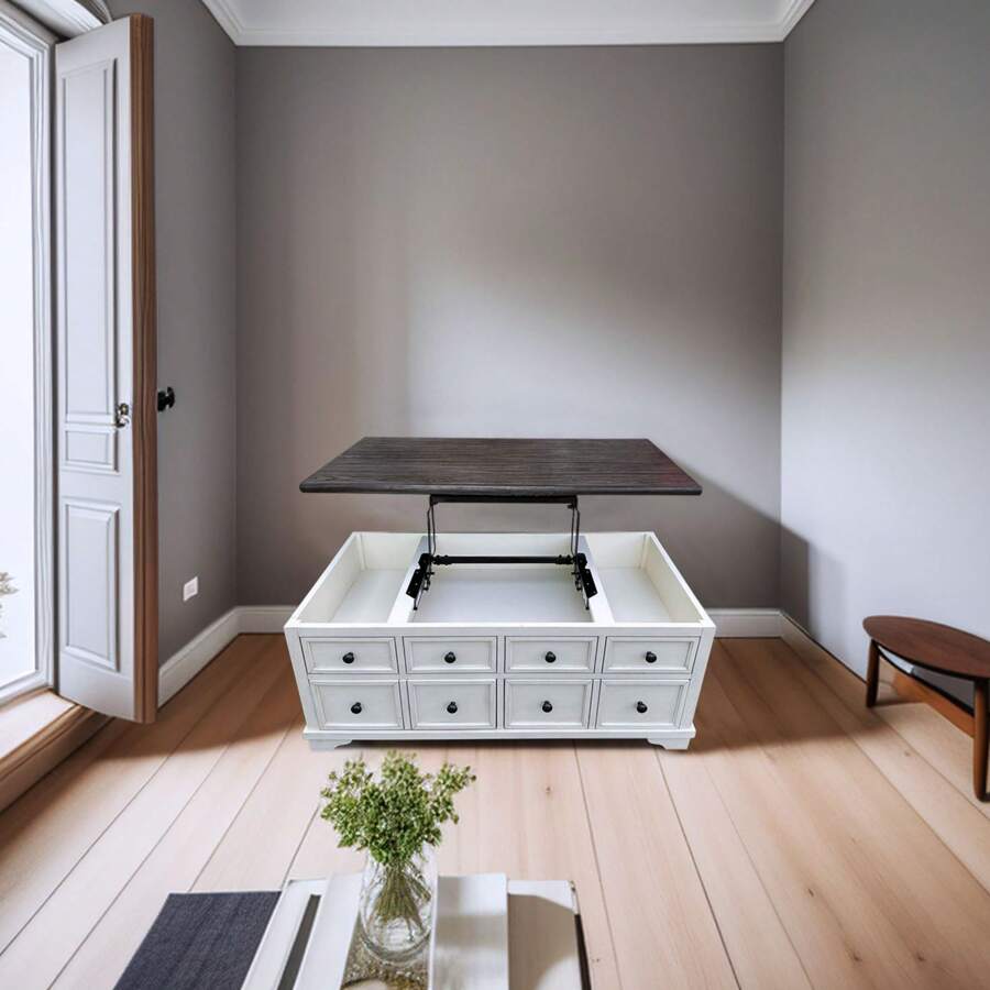 1pc Dark Grey MDF Top And White Oak Drawers Living Room Storage Table ...