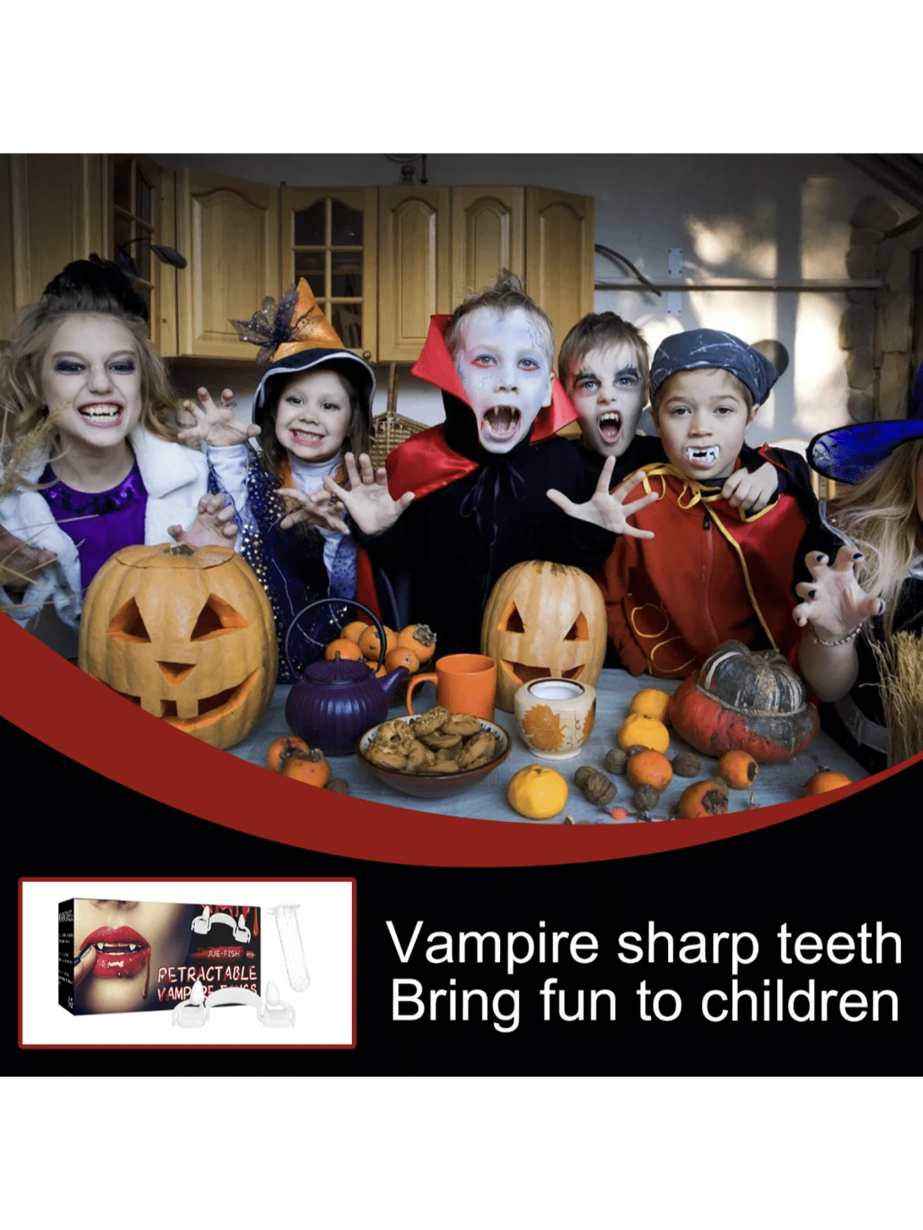 Dientes de vampiro retráctiles de una pieza, mordiscos de burla ...