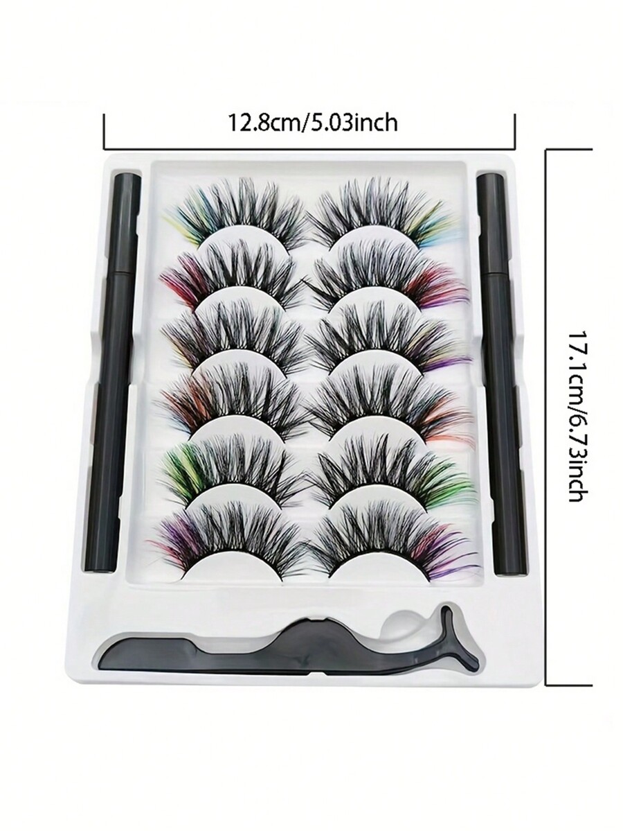 6 Pairs Of Color 8D Fluffy Curly False Eyelashes, Magnetic Eyeliner Pen ...