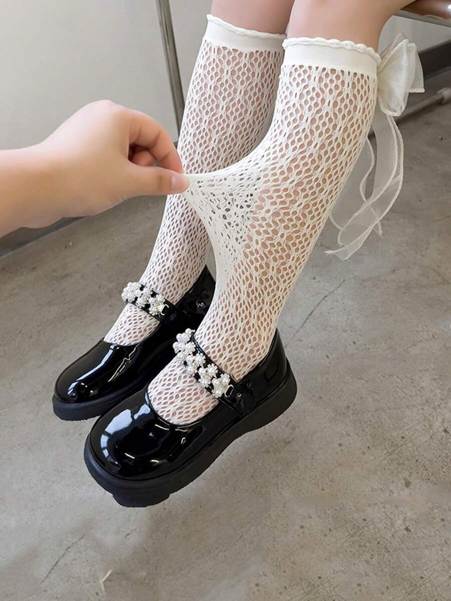 Girls' Spring And Summer Tights, Lace Trimmed And Netted Knee-High ...
