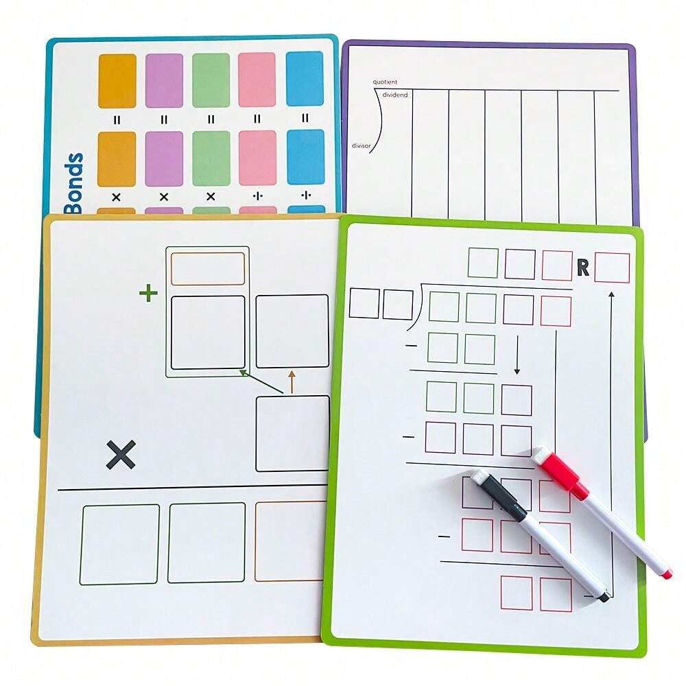 Lachilly 4pcs Dry Erase Multiplication & Division White Board Double ...