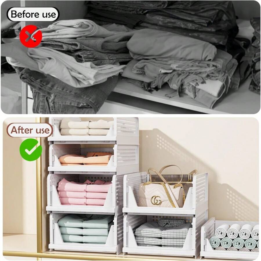 4 Pack Folding Closet Organizers Storage Box, Stackable Storage Bins ...
