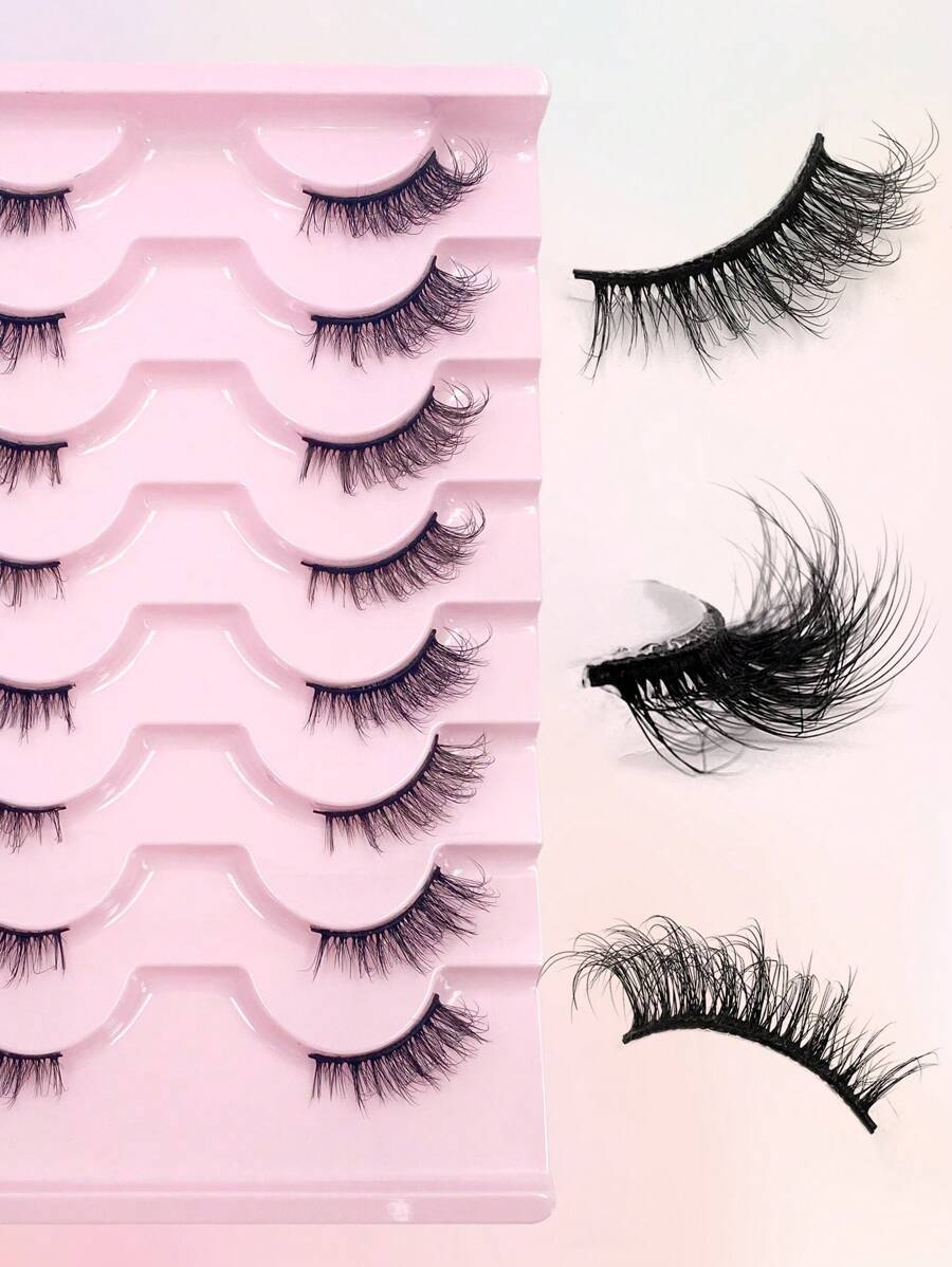 8 Pairs False Eyelashes Half Lashes Tail Elongated Eyelashes Three ...