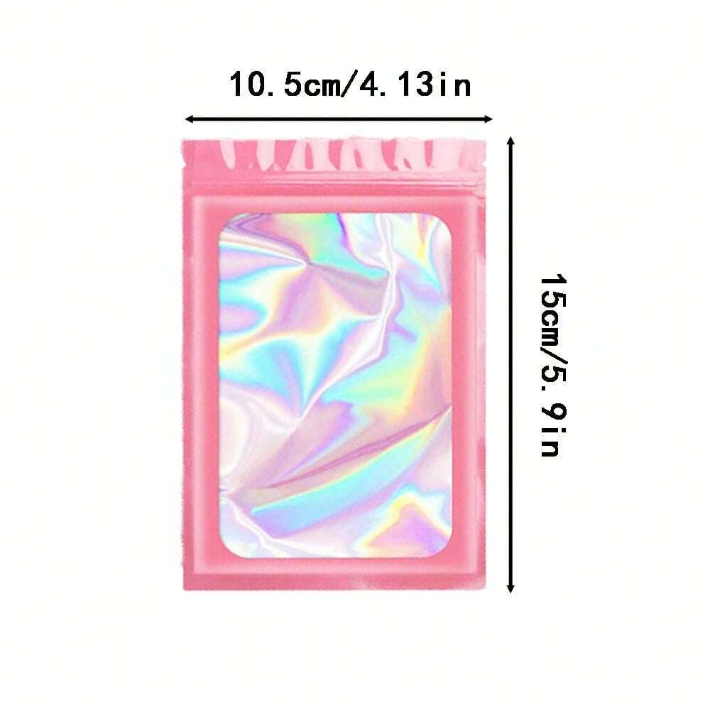 500pcs Pink Resealable Laser Packaging Bags With Transparent Window ...
