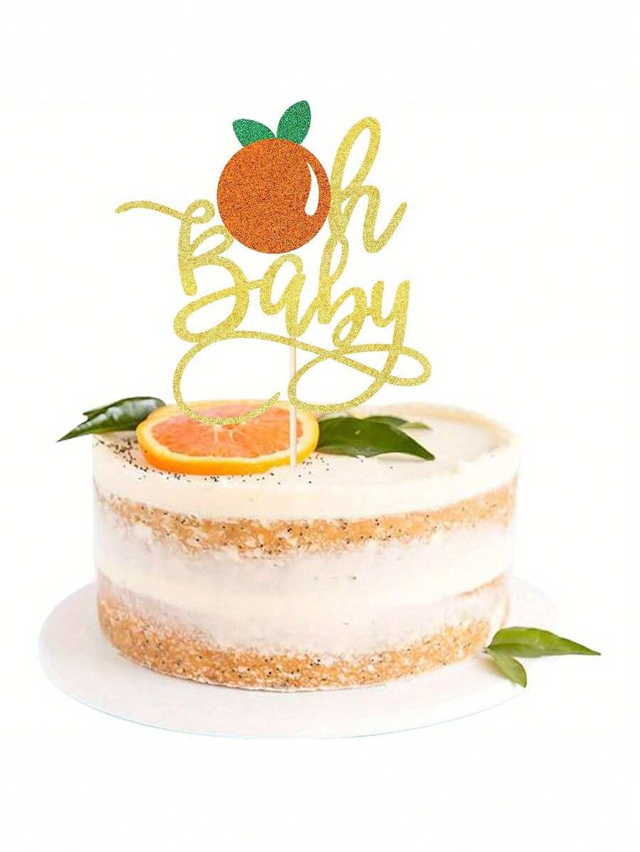 Gold Orange Cake Topper With Glitte Orange Little Cutie Cake Pick For ...