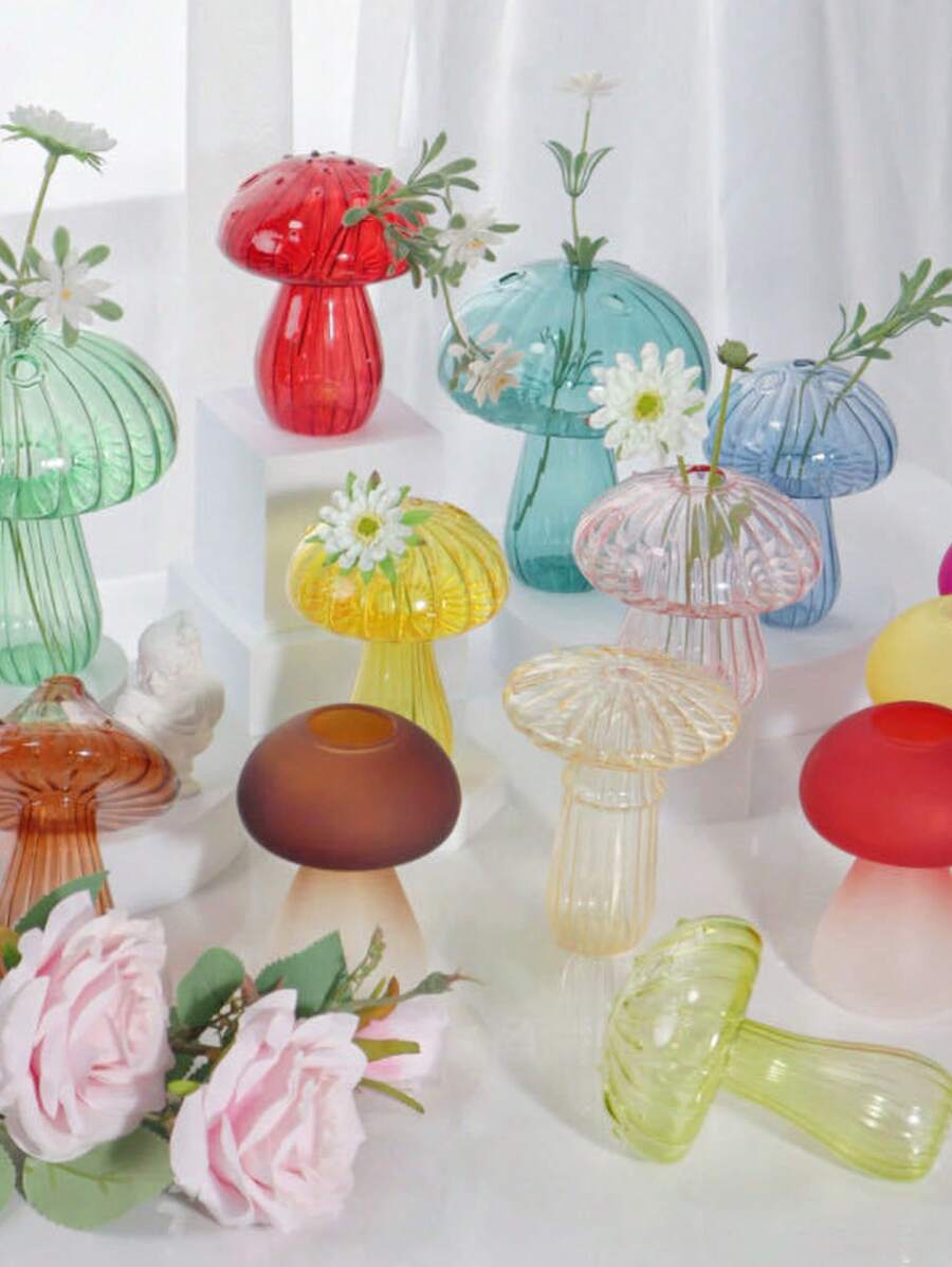 1PC Colorful Mushroom Glass Vase Ins Style Desktop Arrangement Home ...