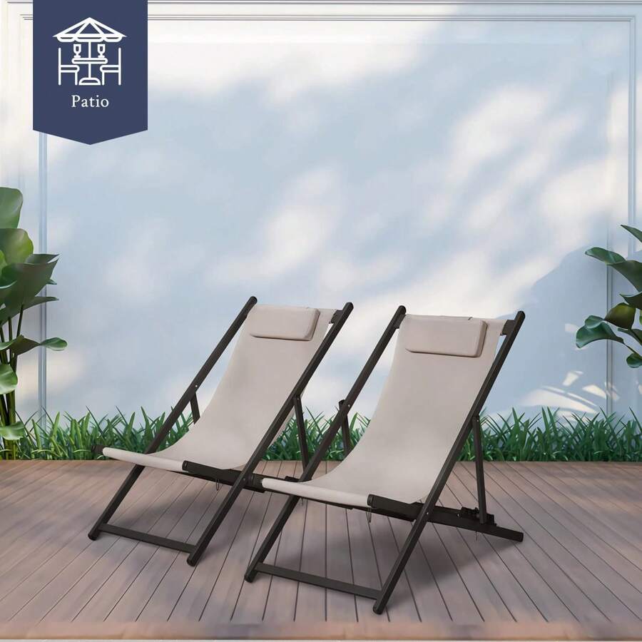 Outdoor Patio Chairs Folding Sling Chairs Set Of 2 Portable Aluminum ...
