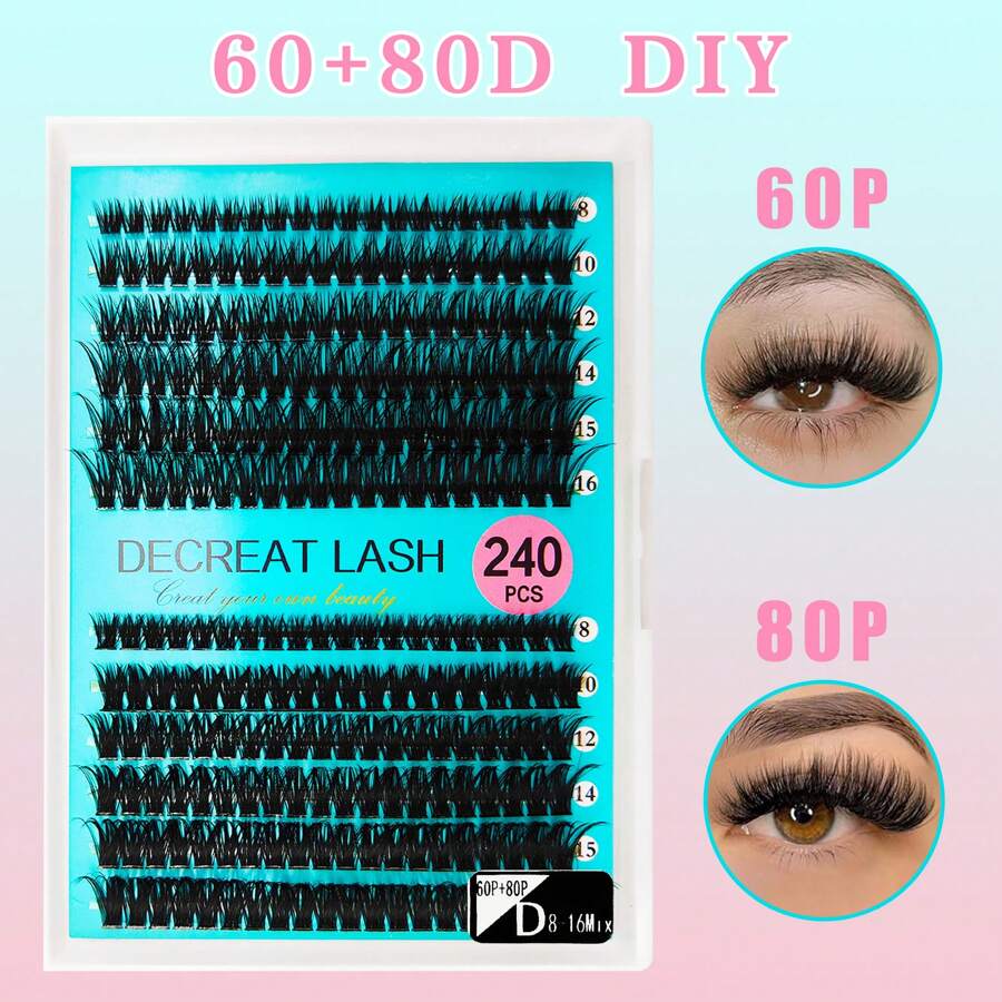 DIY Eyelash Extension Kit 240pcs Single Lash Cluster D Curl, 8-16mm ...