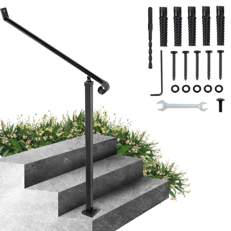 VEVOR VEVOR Handrails For Outdoor Steps 2-3 Step Railings Wrought Iron ...