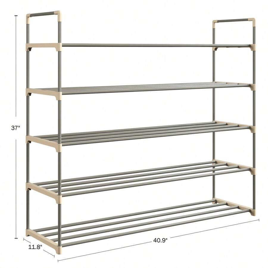 Home-Complete Shoe Rack Storage 5 Shelves Holds 30 Pairs 40 Inch ...