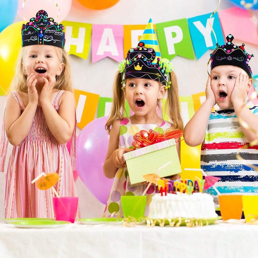 Juego de coronas artesanales de papel de raspar arcoíris, coronas de ...