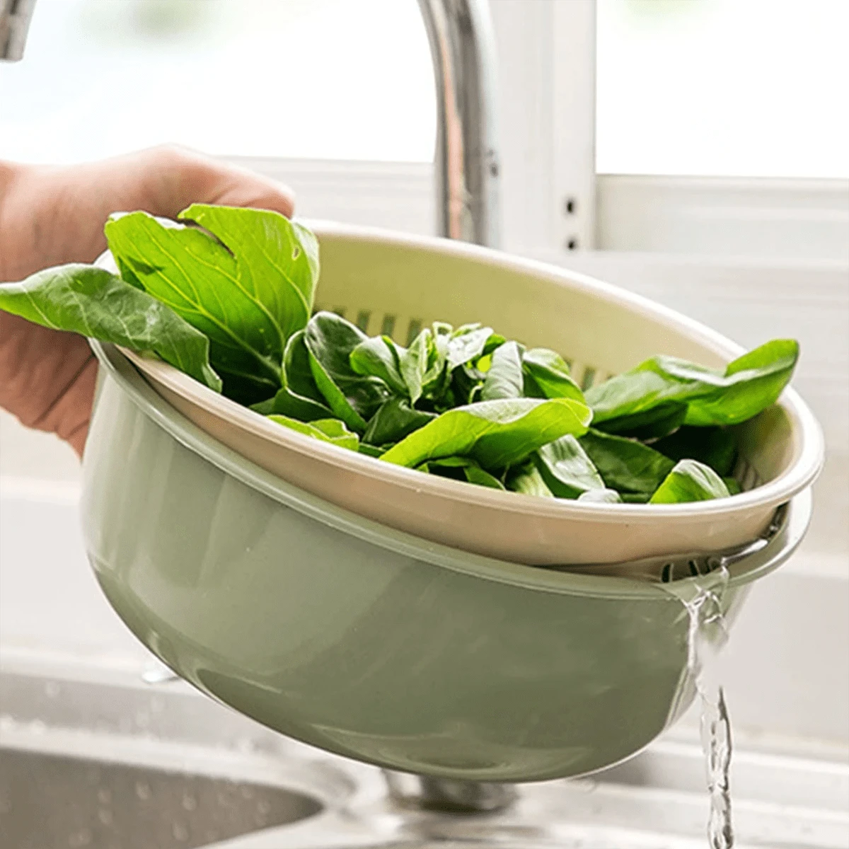 Nordic Double-Layer Drain Basket, Portable Plastic Kitchen Vegetable ...