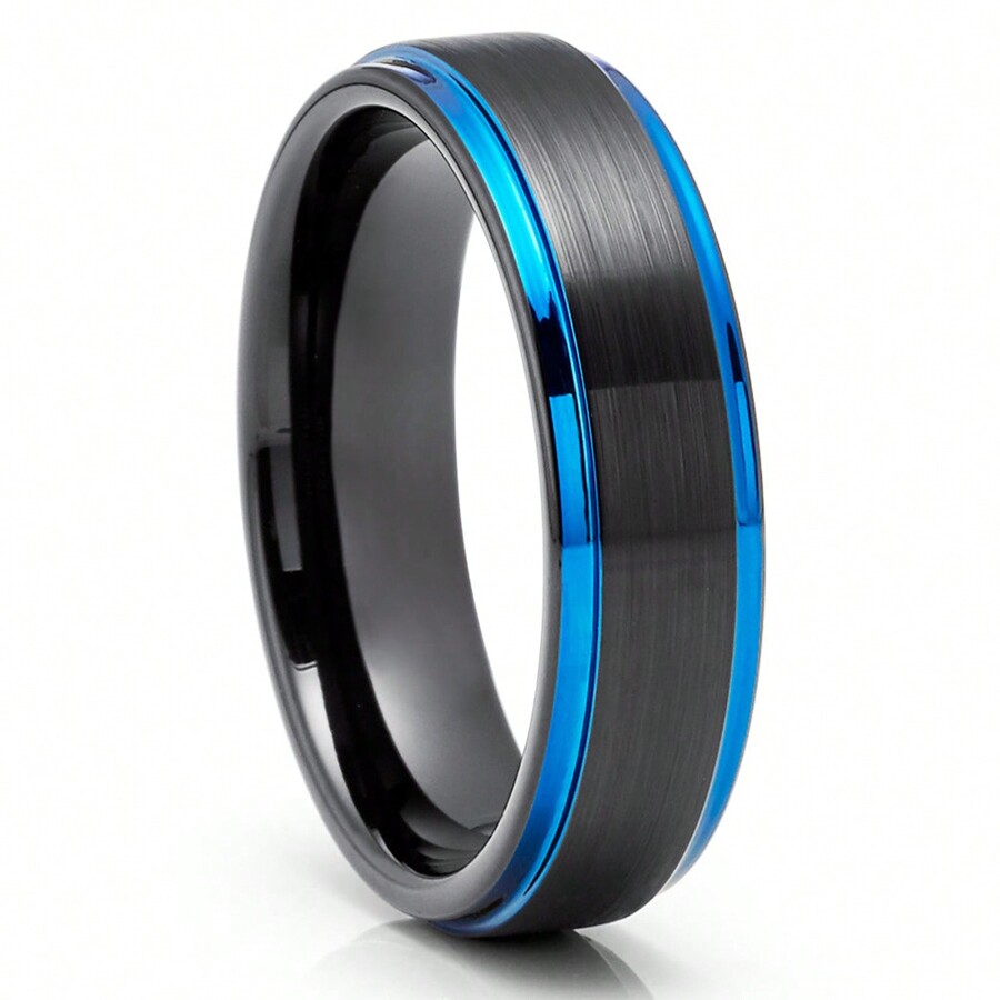 Cool Rings Usa Blue Black Tungsten Carbide Engagement Ring 6mm Two Tone ...