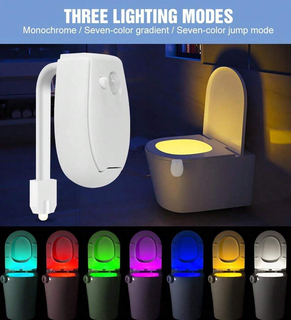 PIR Motion Sensor LED Toilet Light RGB 5V Battery Powered Multicolor ...