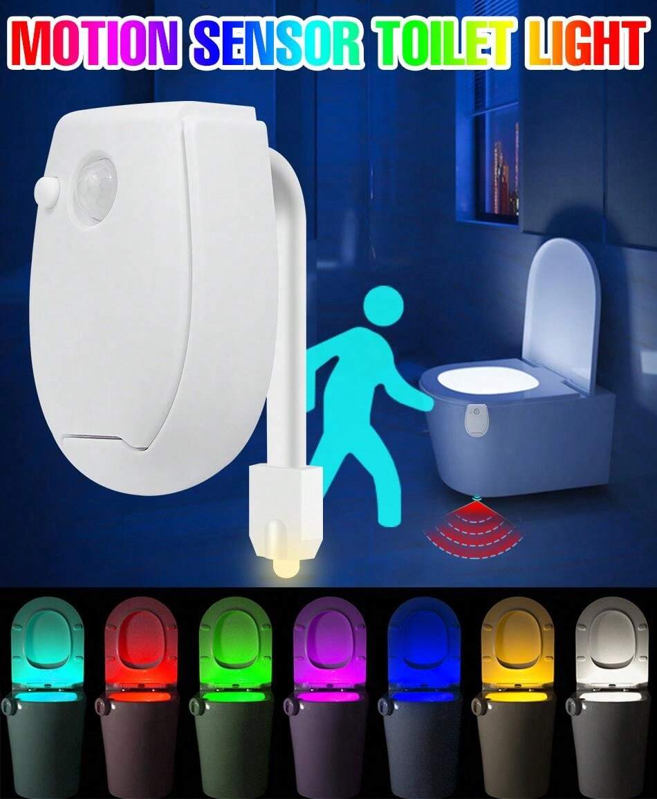 PIR Motion Sensor LED Toilet Light RGB 5V Battery Powered Multicolor ...