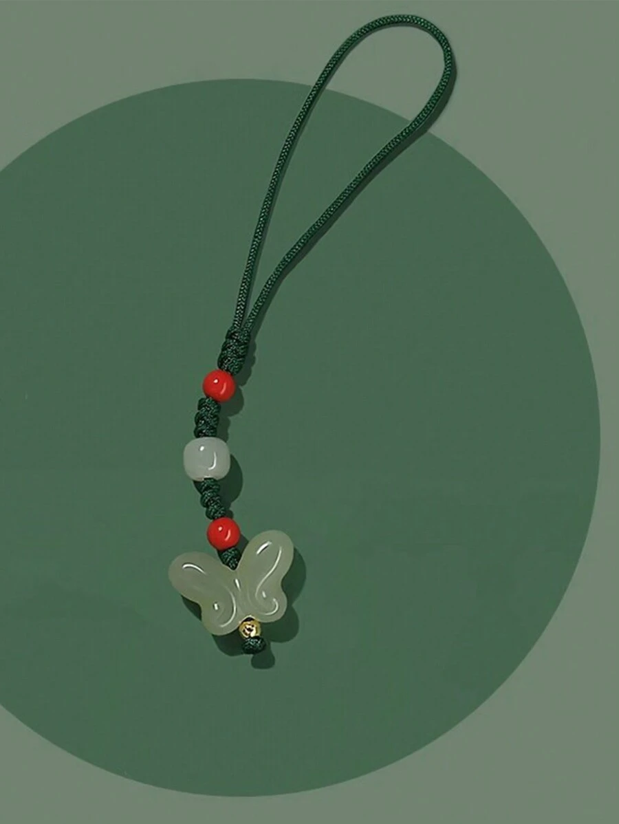 Creative Faux Jade Red Bead Butterfly Mobile Phone Chain Pendant ...