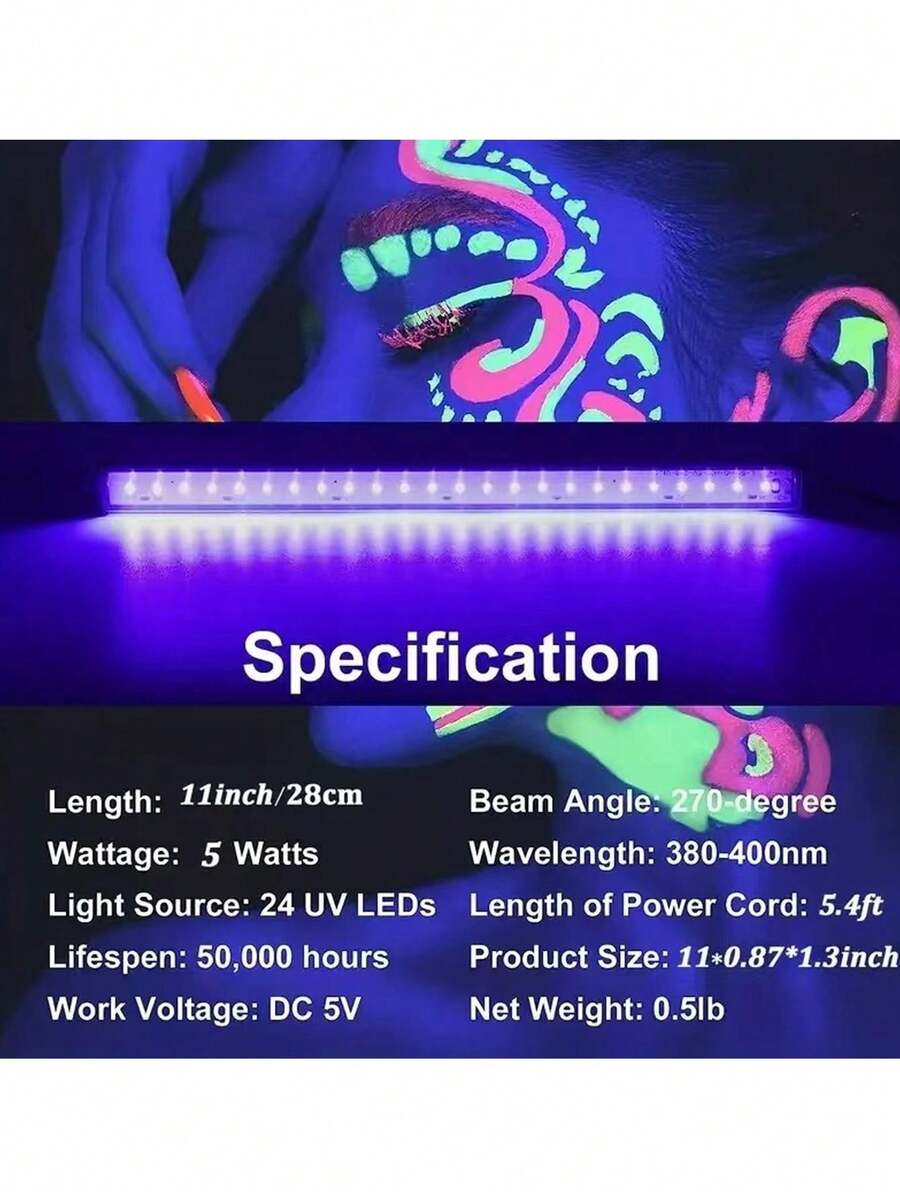 1/2 Pcs UV Light Tube, Glow In The Dark Party Supplies, Fluorescent ...