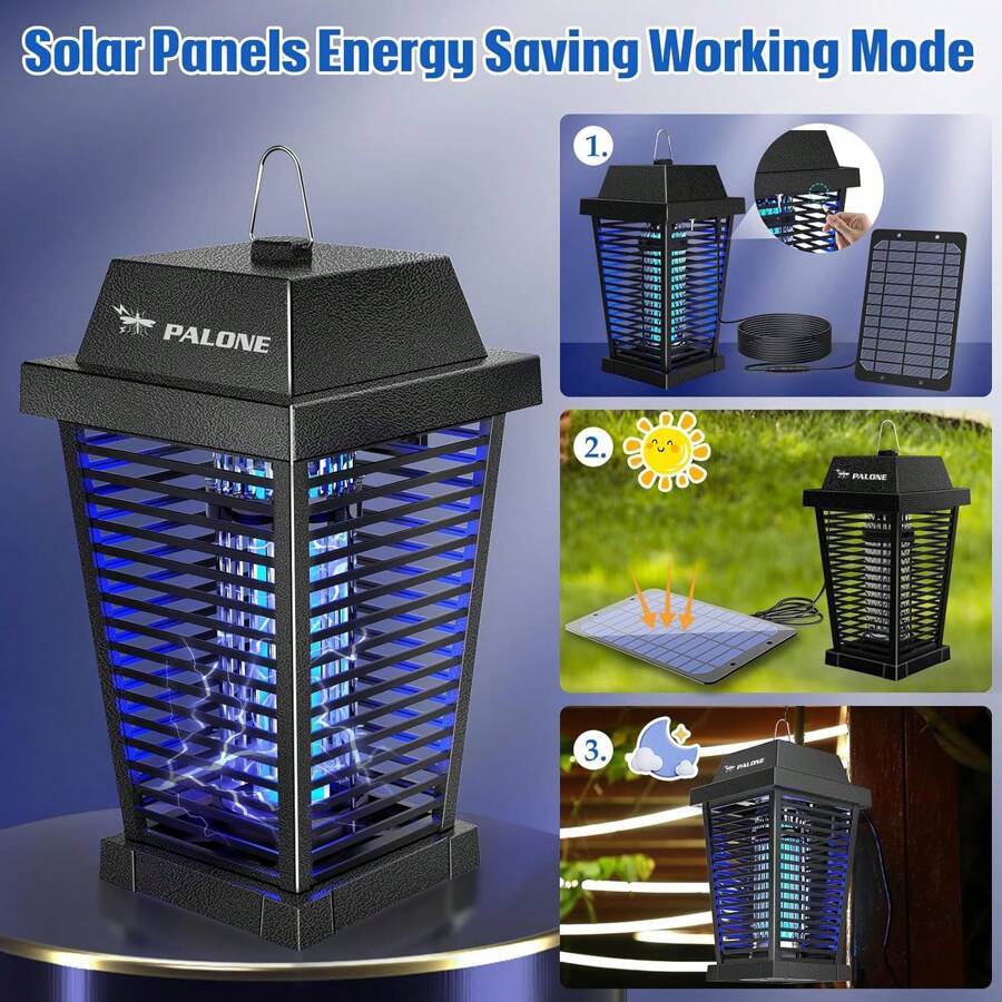 Solar Bug Zapper 4500V Electric Mosquito Zapper Outdoor Updated Fly ...
