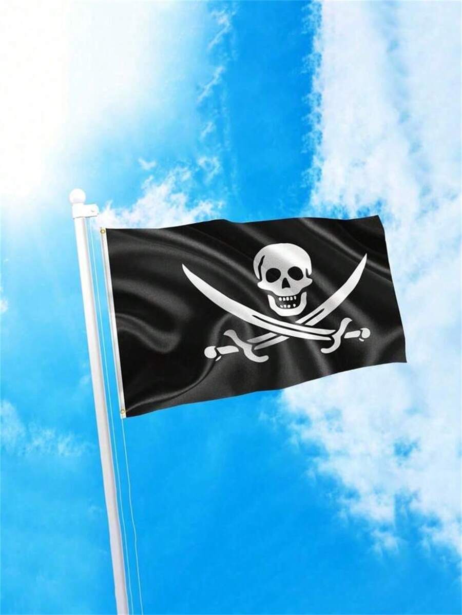 Bandera de pirata Jolly Roger con cráneo y huesos cruzados, suministro ...