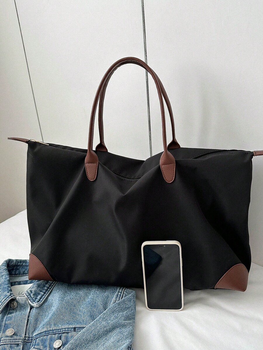 Minimalist Large Capacity Tote Bag, Nylon Solid Color Satchel, Women's ...