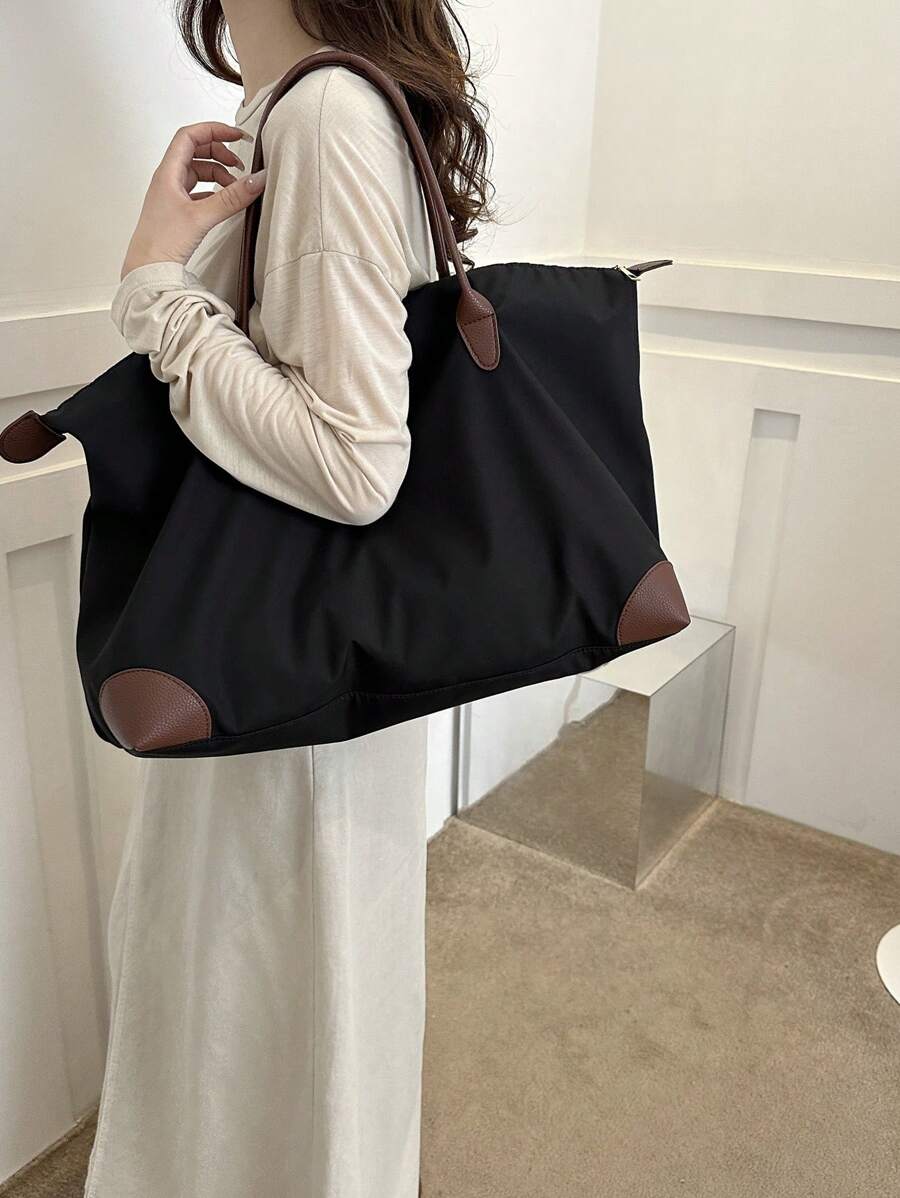 Minimalist Large Capacity Tote Bag, Nylon Solid Color Satchel, Women's ...