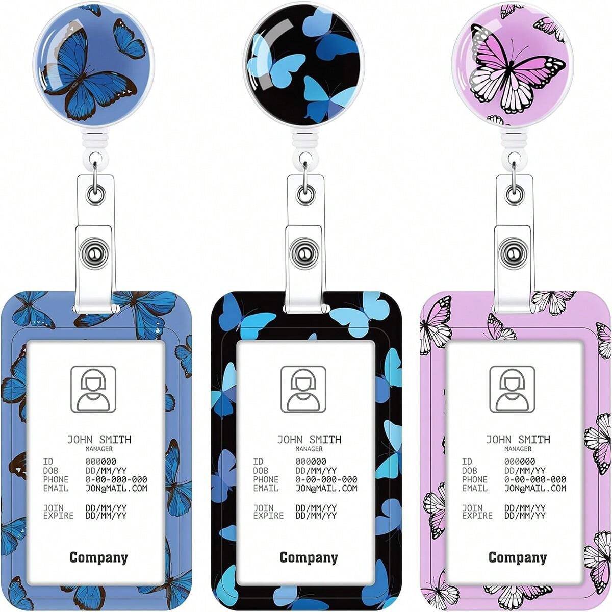 3-Piece Retractable Badge Reel Holders - Durable Plastic Id, Name & Key ...