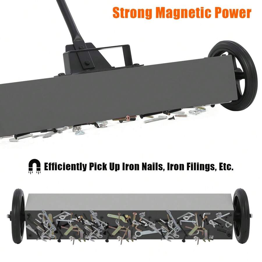 24 Inch Rolling Magnetic Pick-Up Sweeper,Heavy Duty Metal Pick Up With ...