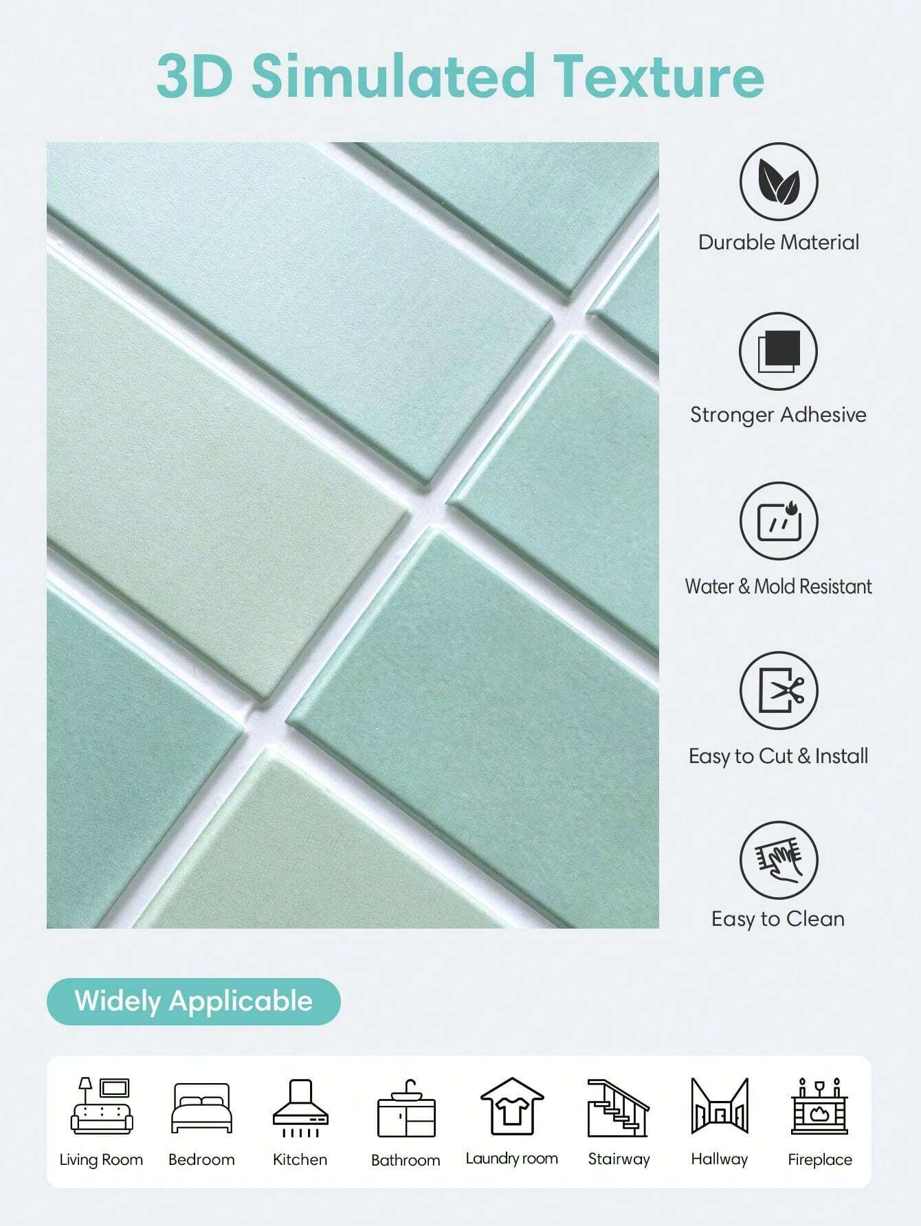 3D Decorative Tile Stickers, 3D Green Mosaic Peel And Stick Wall Tiles ...