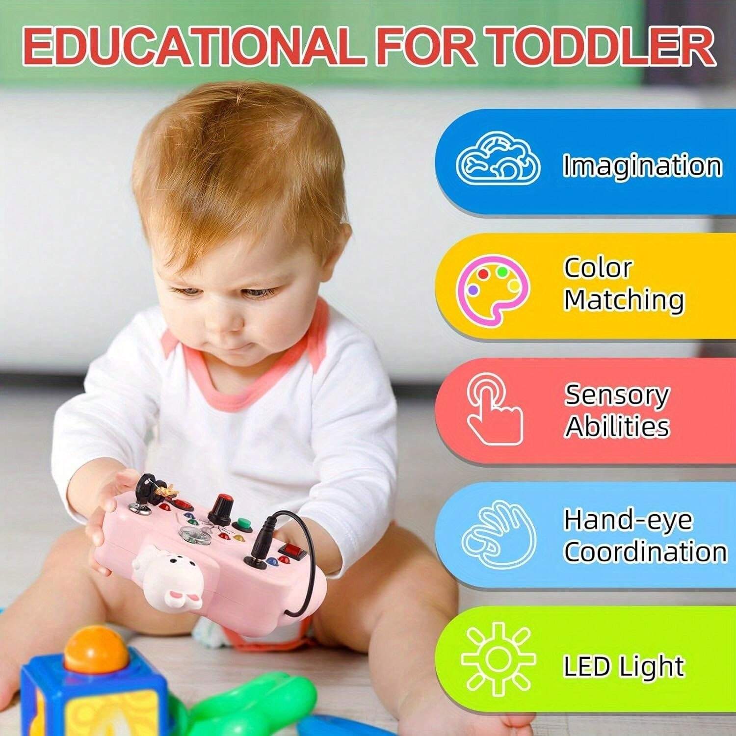 Montessori Busy Board Baby Toy With Light Switch, Educational Puzzle ...