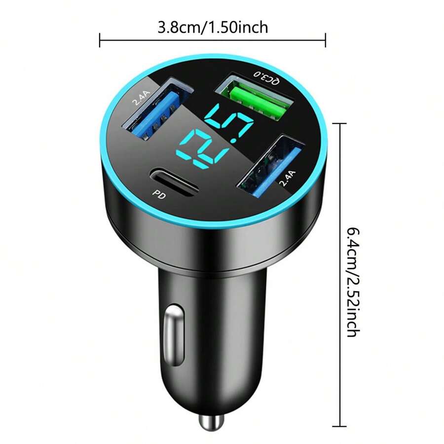 Cargador de coche USB C de máx. 66W con 4 puertos, Tipo C PD QC3.0 Cargador rápido USB ...