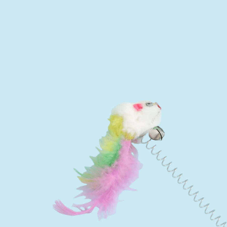 Swing Mouse Suction Cup Spring Feather Mouse Teaser Wand With Bell ...