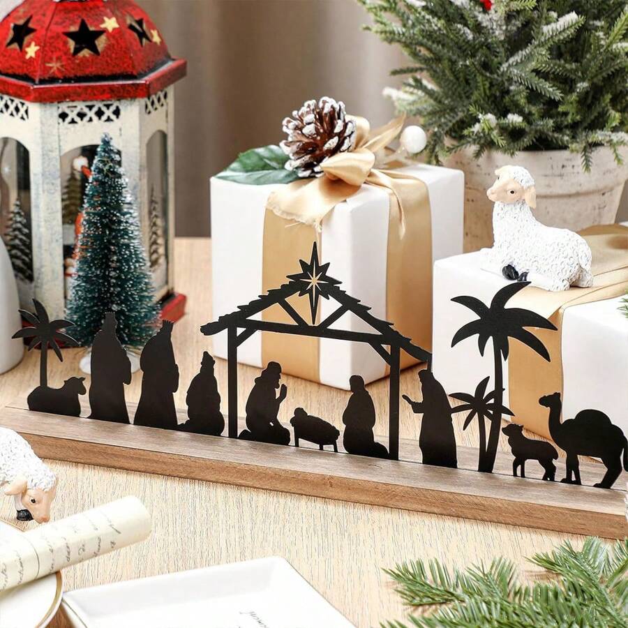 Metal Nativity Sets For Indoor Black Metal Nativity Scene With Wooden ...