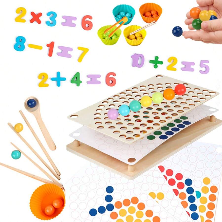Wooden Montessori Toys, Number Crunching Clip Bead Matching Game, STEM ...