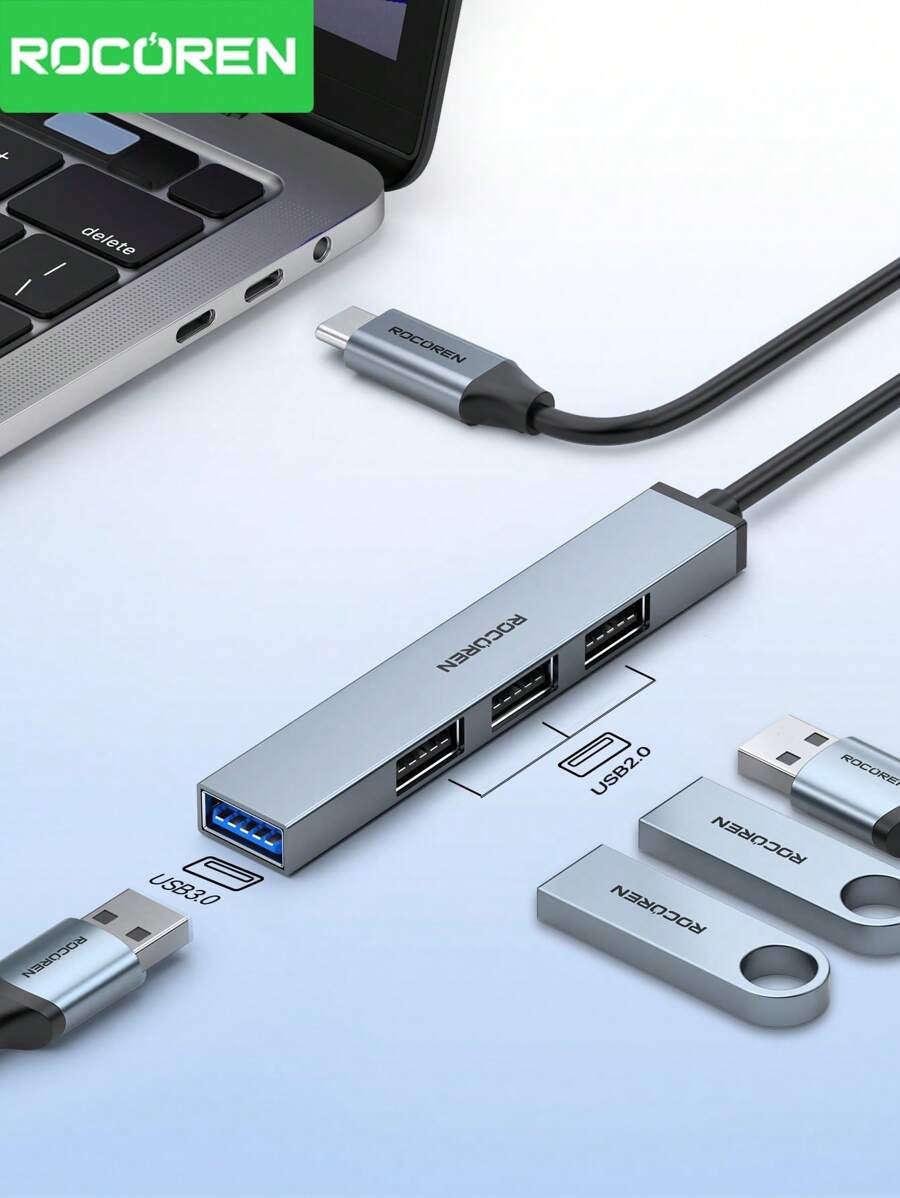 Rocoren USB C HUB 4 ב-1 מתאם מסוג C Expander מיני רב מפצל תחנת עגינה 4 ...