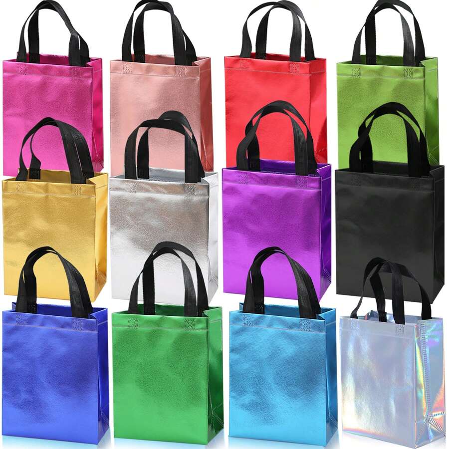 12Pcs Reusable Gift Bags In Different Colors, Shiny Non-Woven Fabric ...