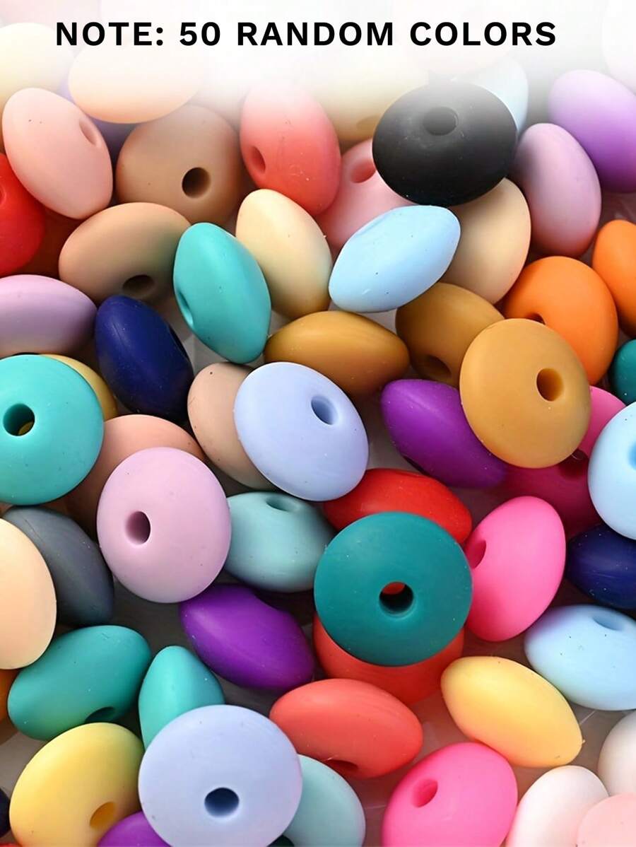 100pcs/50pcs Silicone Flat Round Beads, 12mm Silicone Abacus Beads, 13 Colors Silicone Beads ...