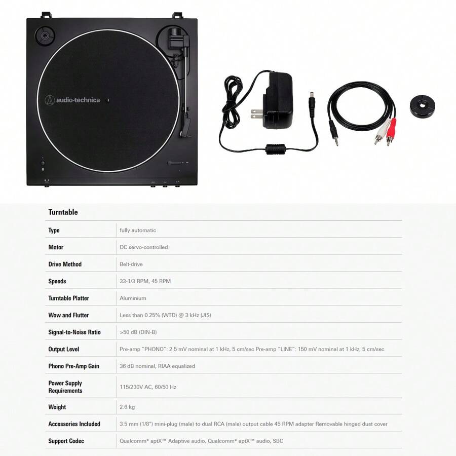 Audio-Technica AT-LP60XBT-BK Fully Automatic Bluetooth Belt-Drive ...