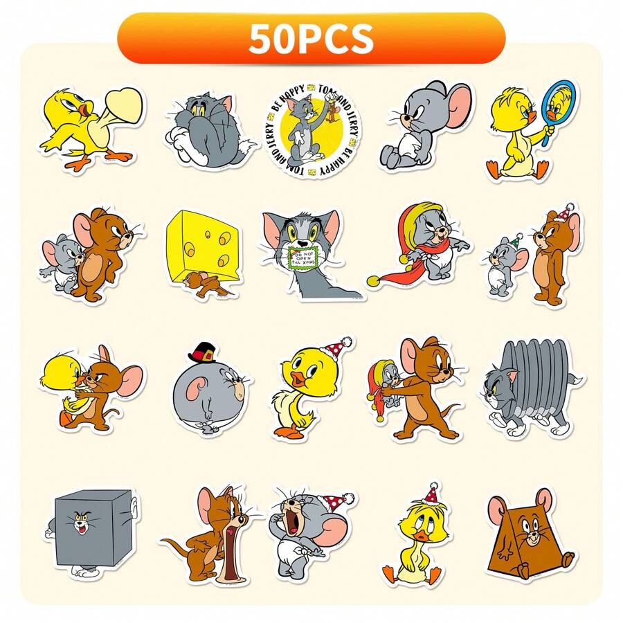 Tom and Jerry 50PCS Anime Stickers, Cute Cartoon Cat Mouse Waterproof ...
