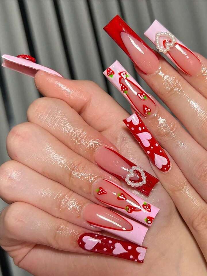 Valentines day nails coffin shape store