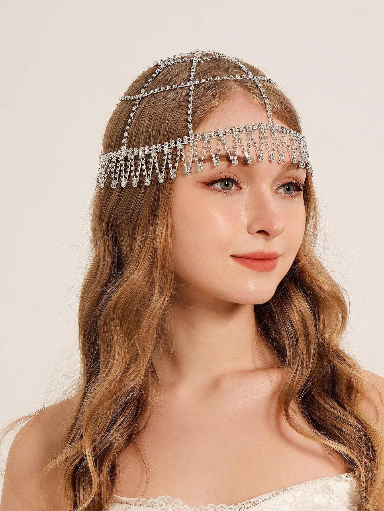 1pc Crystal Head Chain Wedding Headpieces Rhinestone Bride Forehead ...