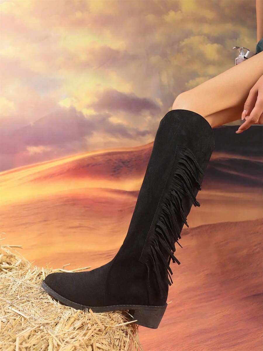Western Cowboy Boots With Tassel Design, V-Cut And Long Shaft, Popular ...