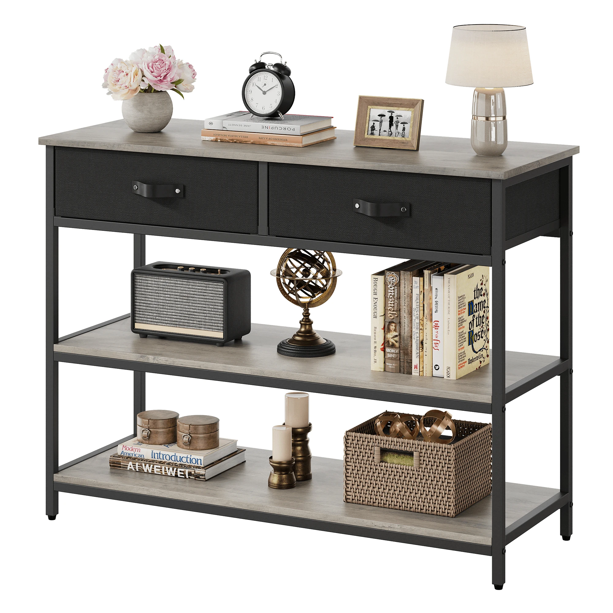 Industrial 3-Tier Console Table With Drawers And Open Storage - Vintage ...